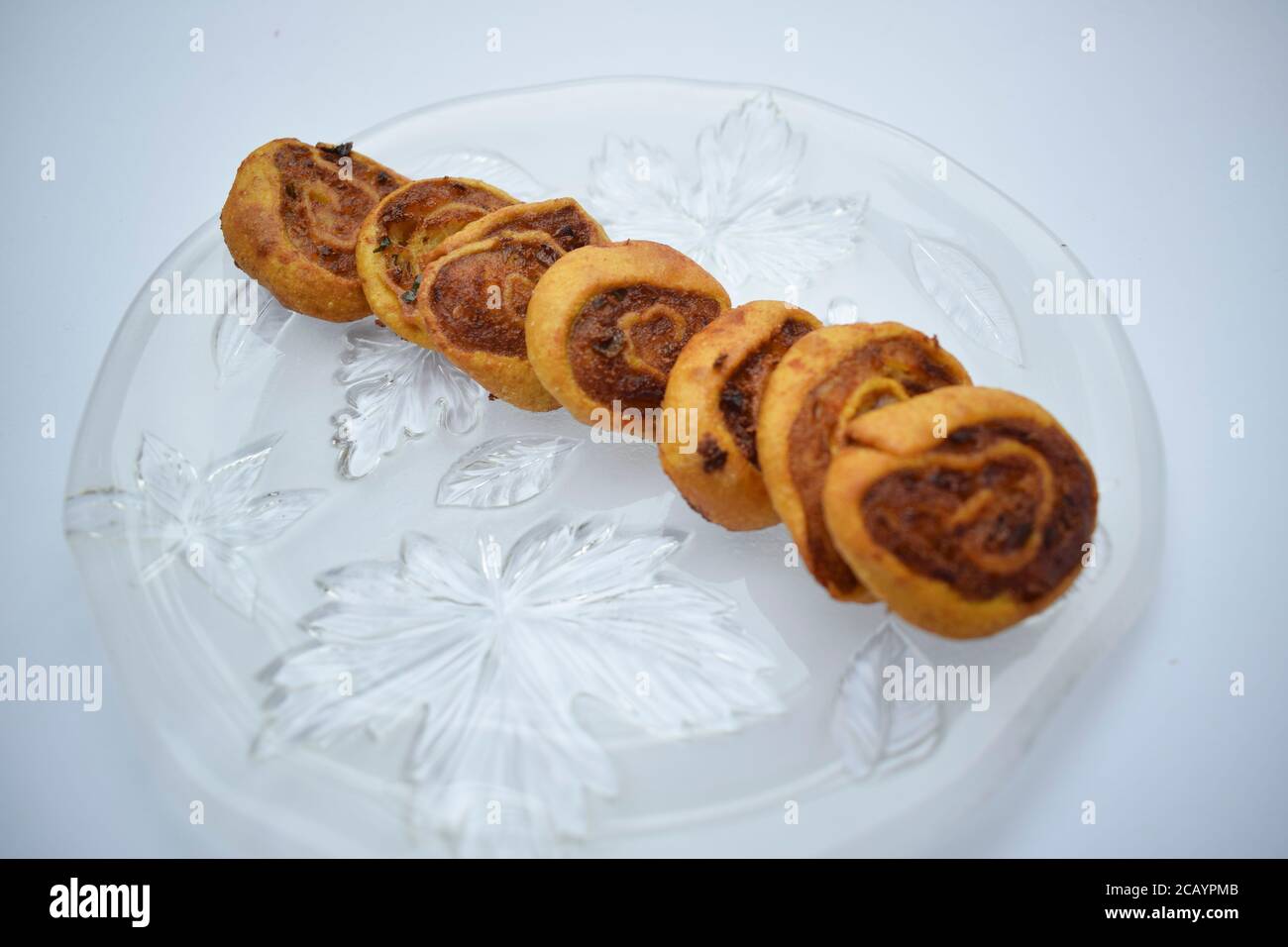 Pinwheel samosa Indian snack, made from various flours filled with ...