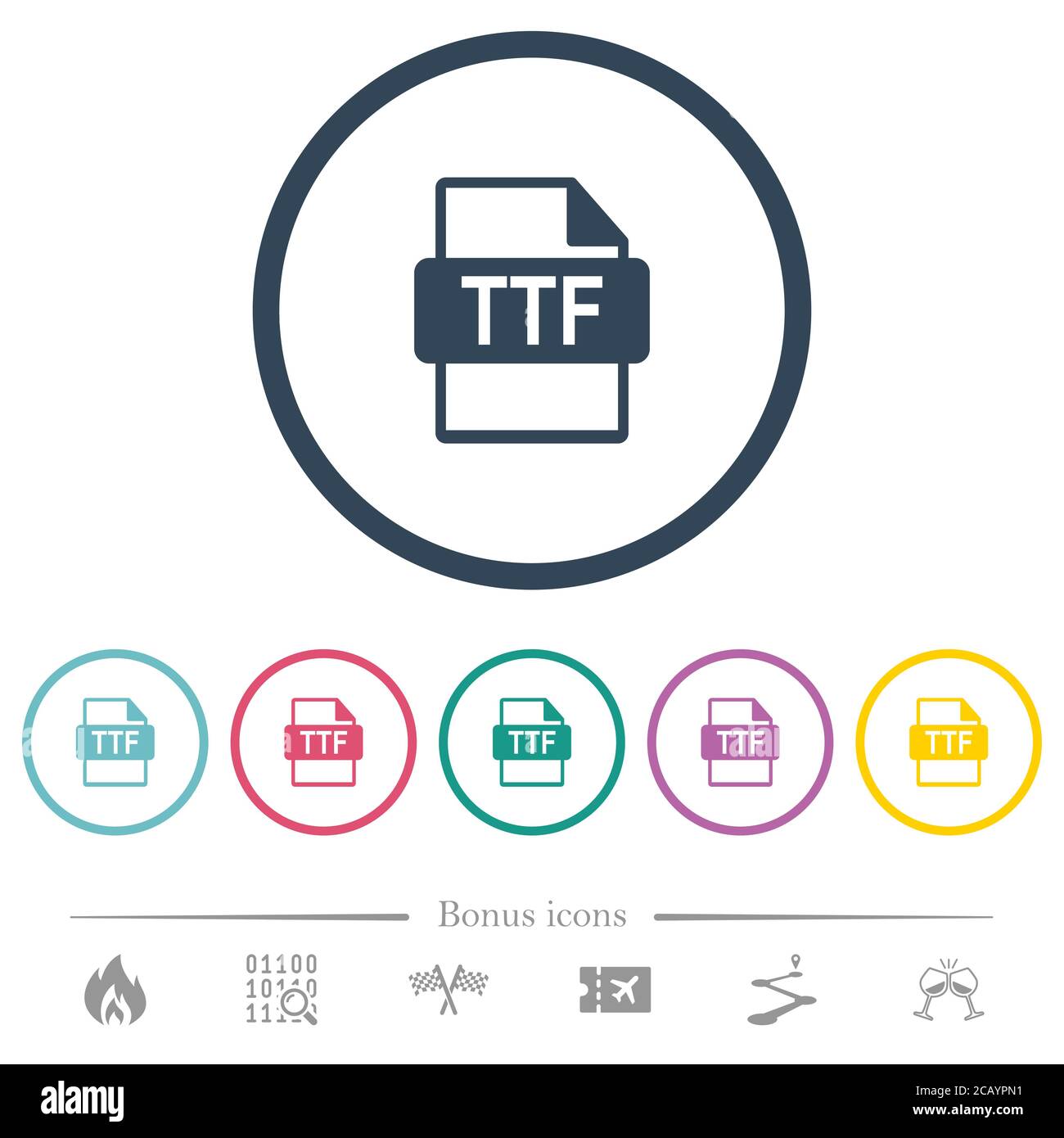 TTF file format flat color icons in round outlines. 6 bonus icons ...