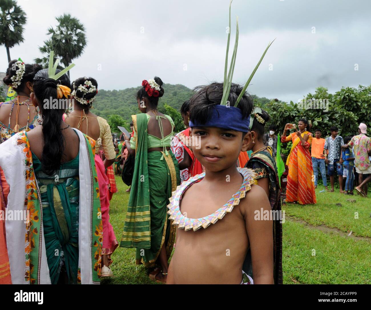 A tribal boy dressed in an indigenous way during the celebration.Tribes ...