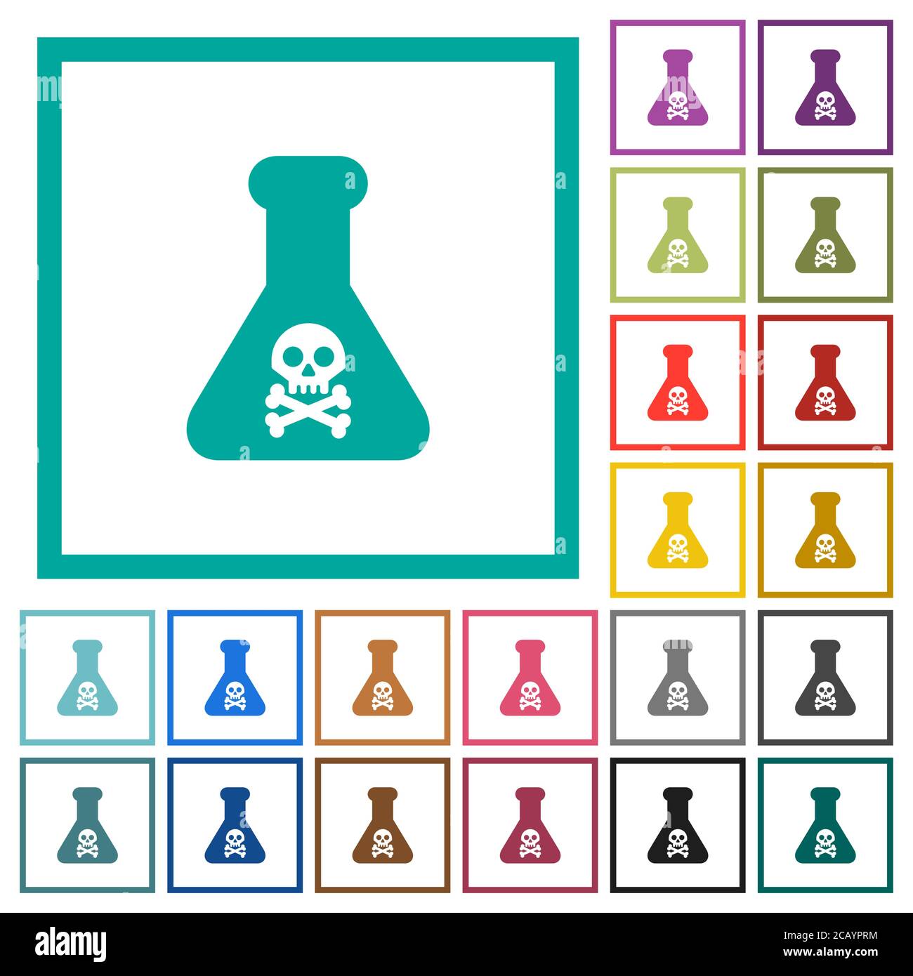 Dangerous chemical experiment flat color icons with quadrant frames on ...