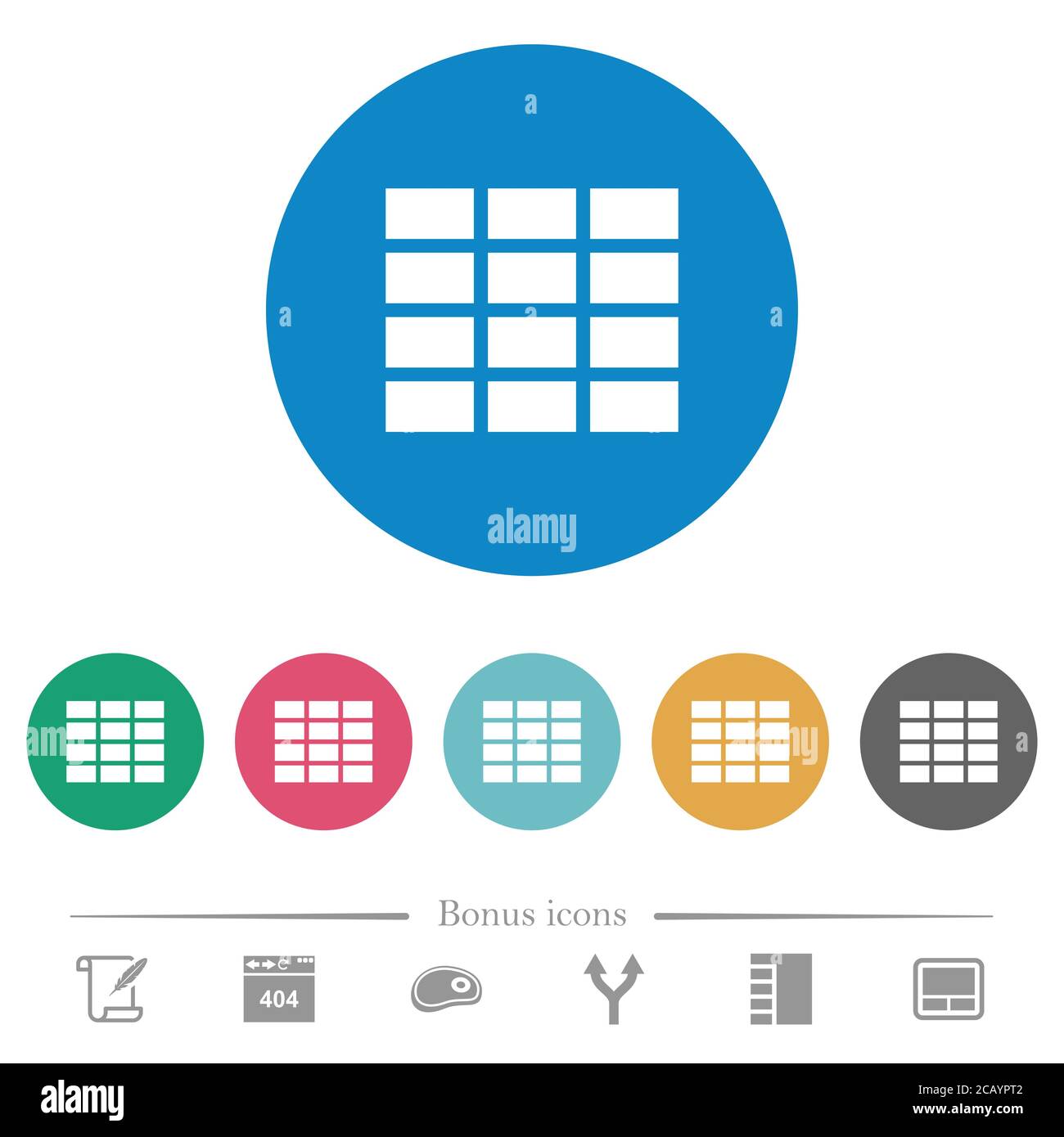 Spreadsheet flat white icons on round color backgrounds. 6 bonus icons ...