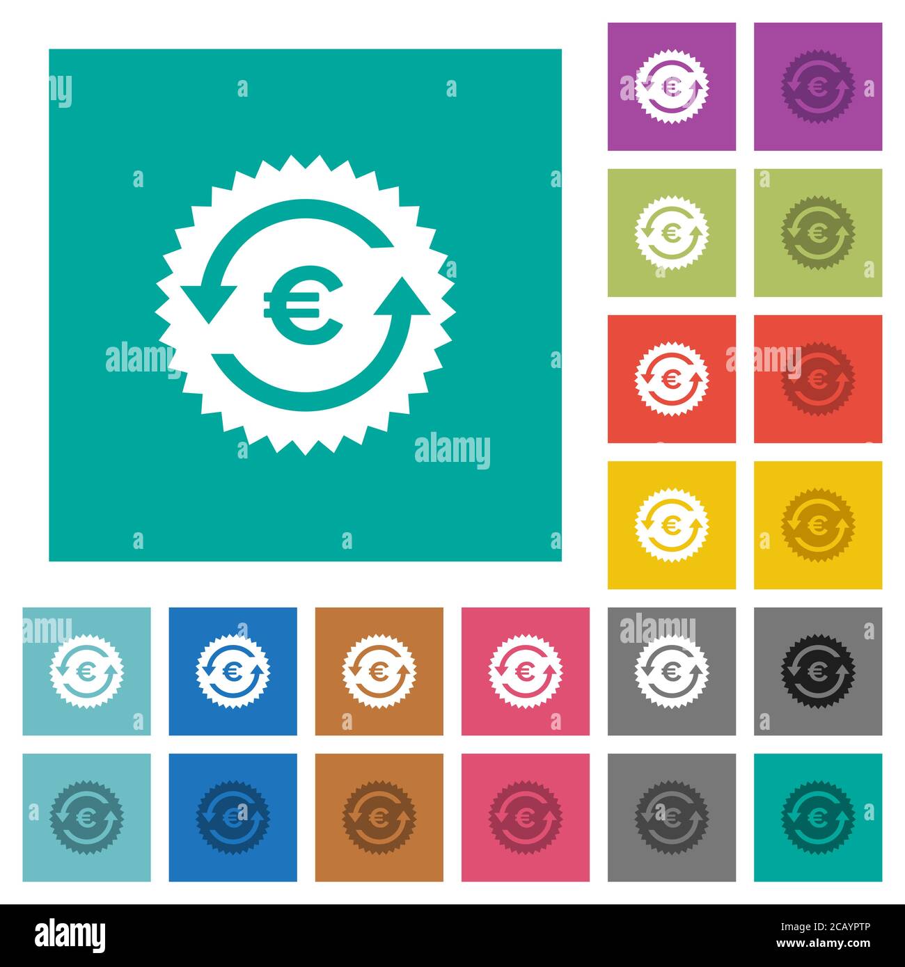 Euro pay back guarantee sticker multi colored flat icons on plain ...