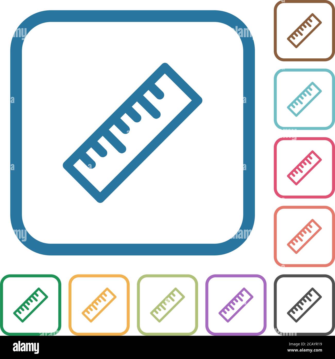 Ruler simple icons in color rounded square frames on white background ...