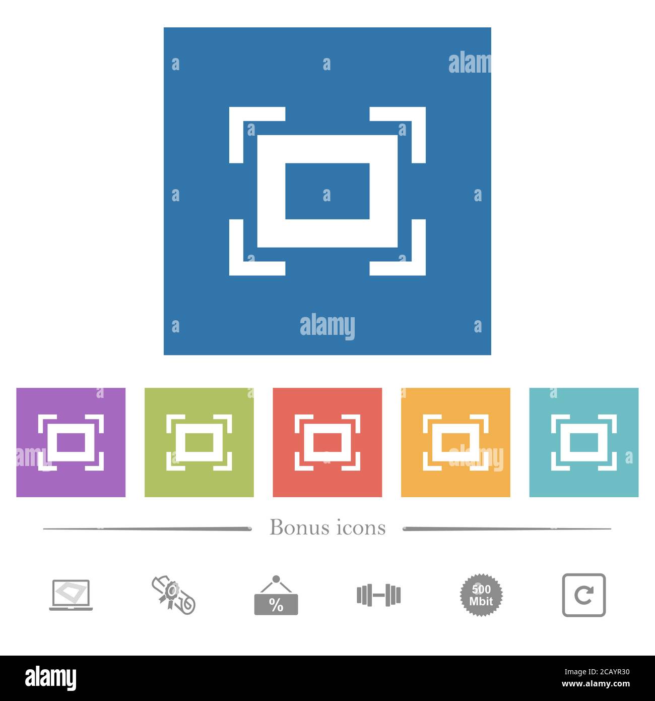 Full screen flat white icons in square backgrounds. 6 bonus icons ...