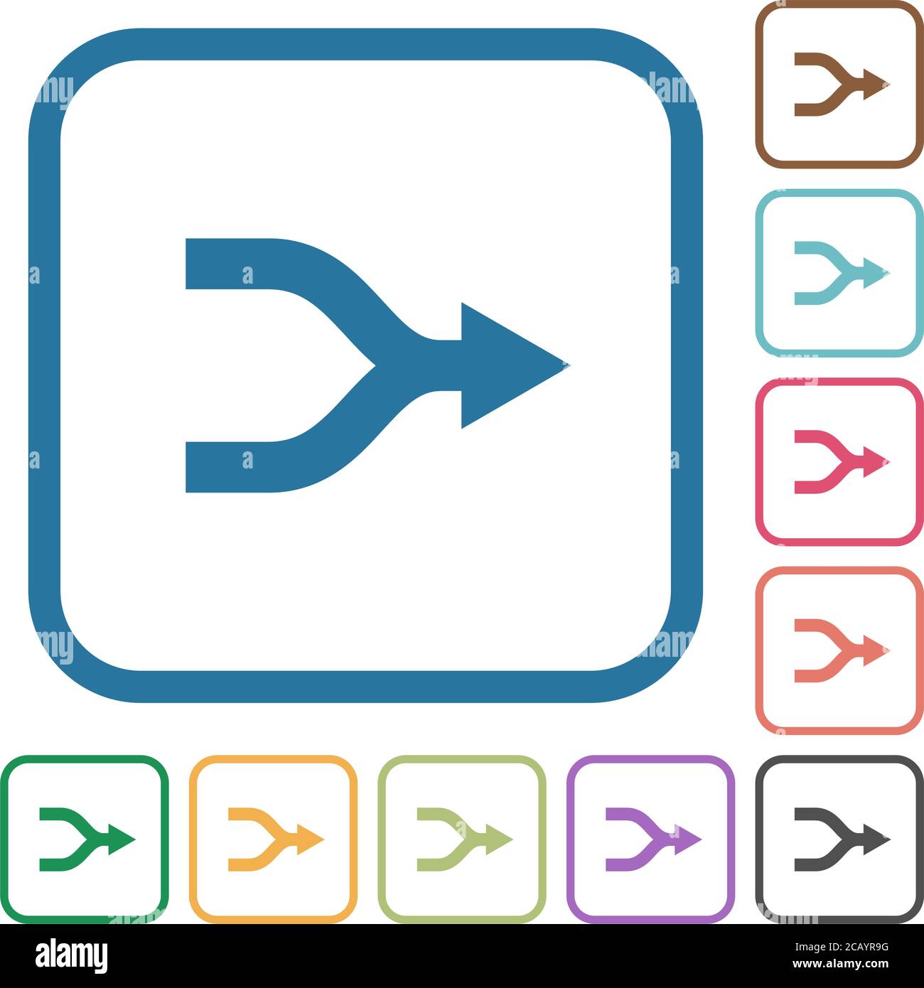 Merge Right Arrows Simple Icons In Color Rounded Square Frames On White Background Stock Vector