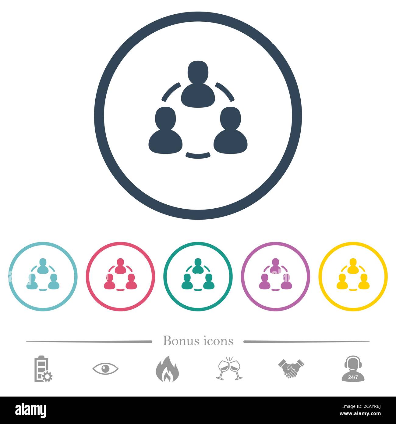 Online users flat color icons in round outlines. 6 bonus icons included ...