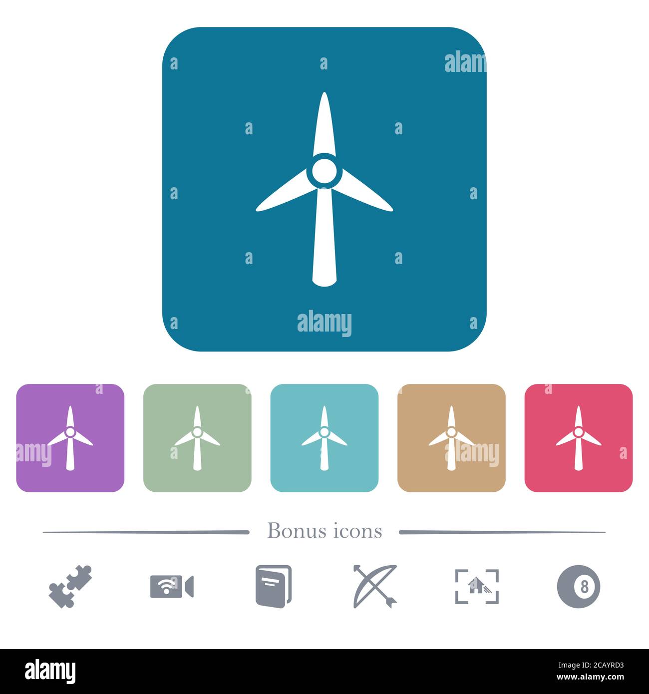 Wind turbine white flat icons on color rounded square backgrounds. 6 bonus icons included Stock ...