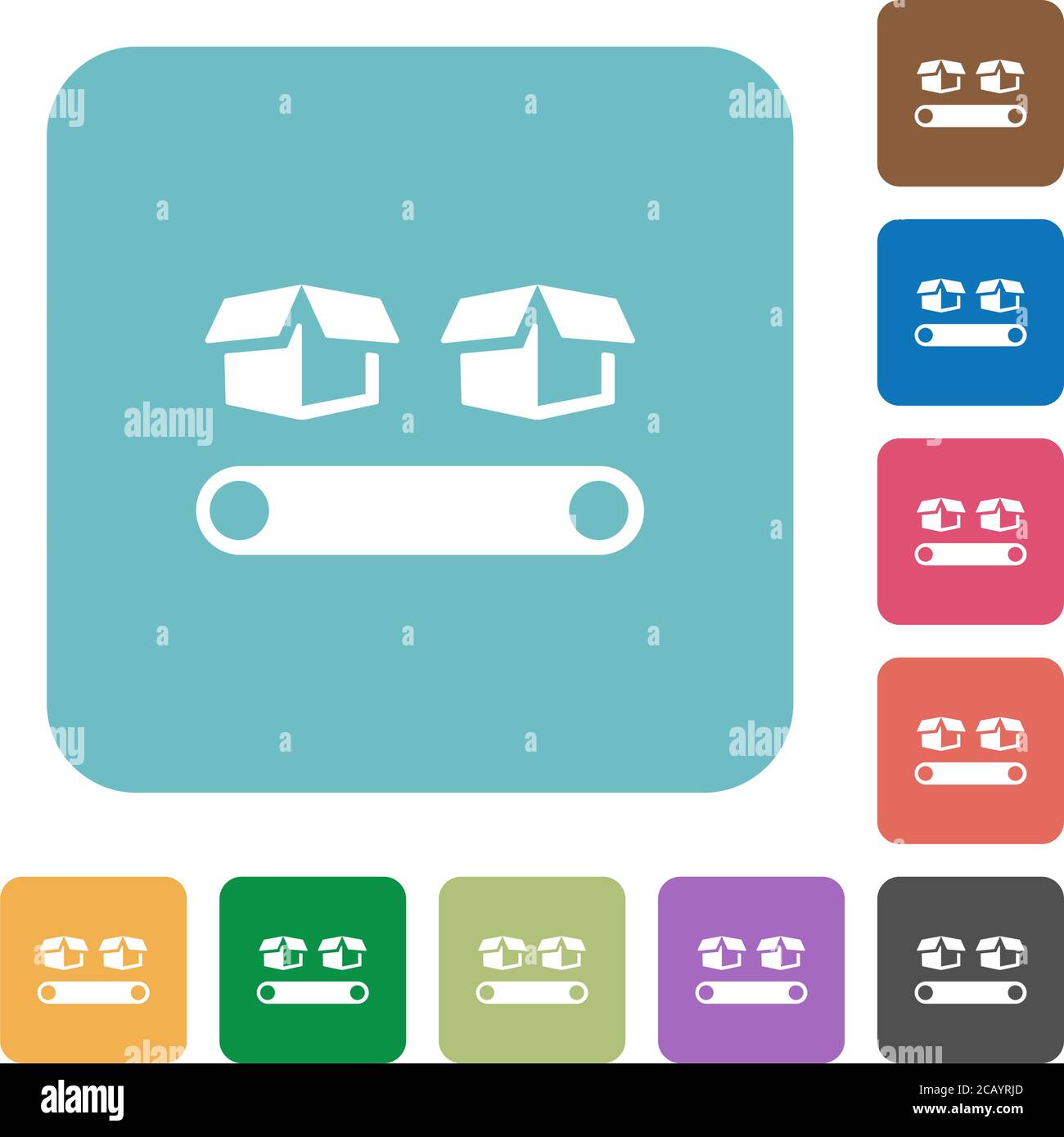 Conveyor with boxes white flat icons on color rounded square ...