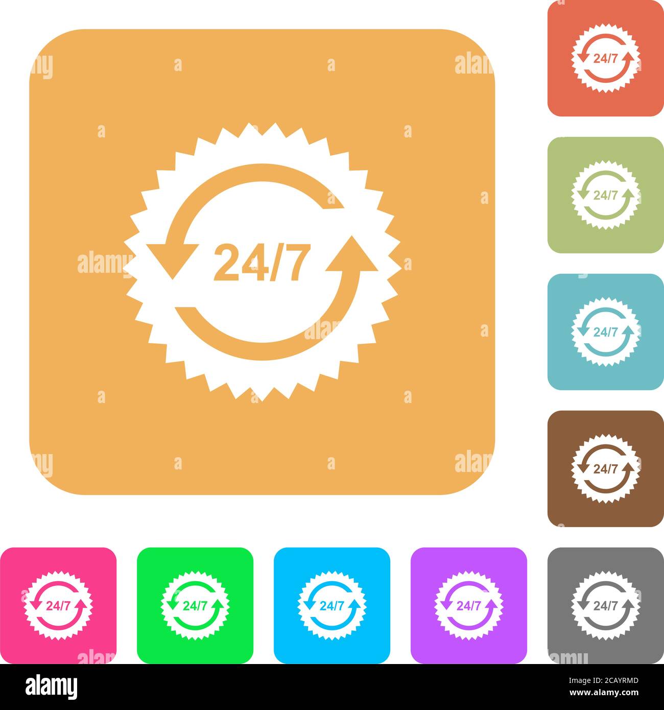 24 hours seven sticker with arrows flat icons on rounded square vivid ...