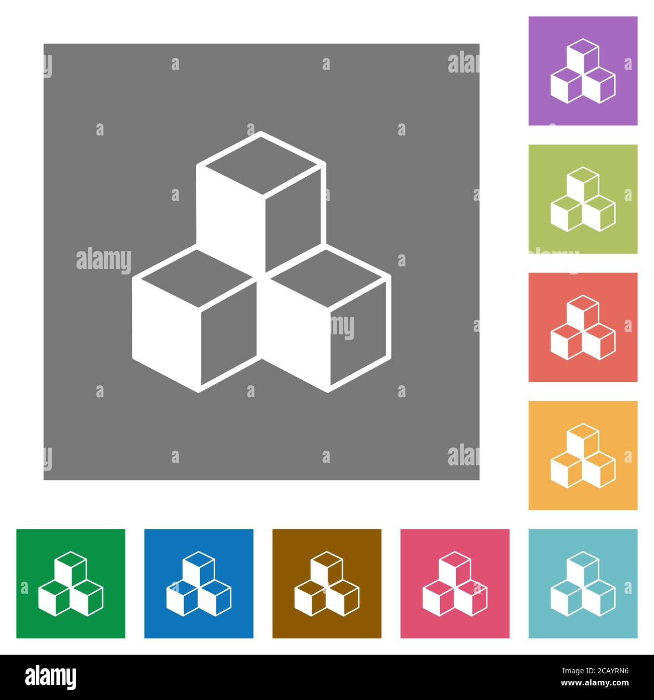 Cubes flat icons on simple color square backgrounds Stock Vector Image ...