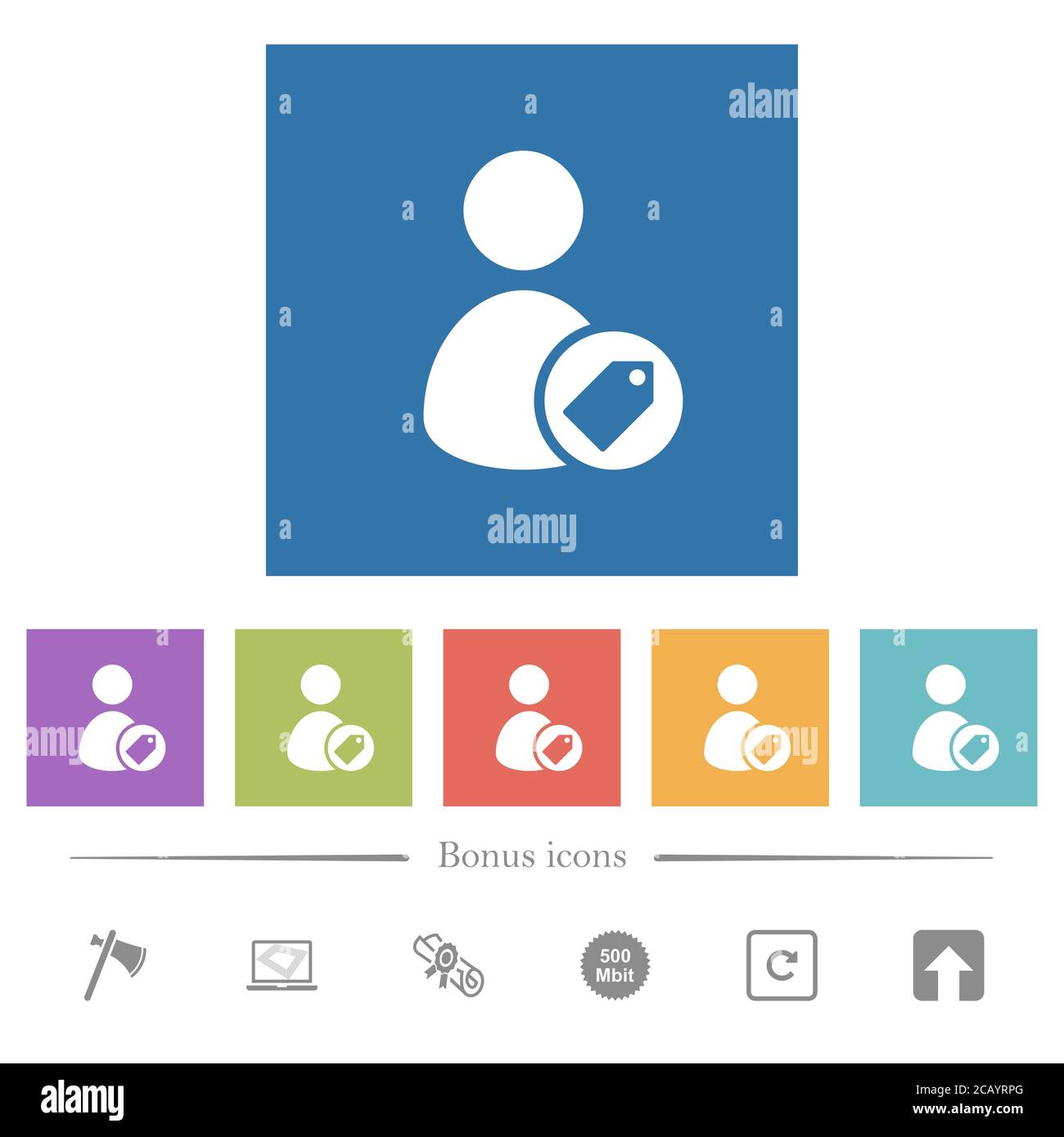 Tagging user flat white icons in square backgrounds. 6 bonus icons ...