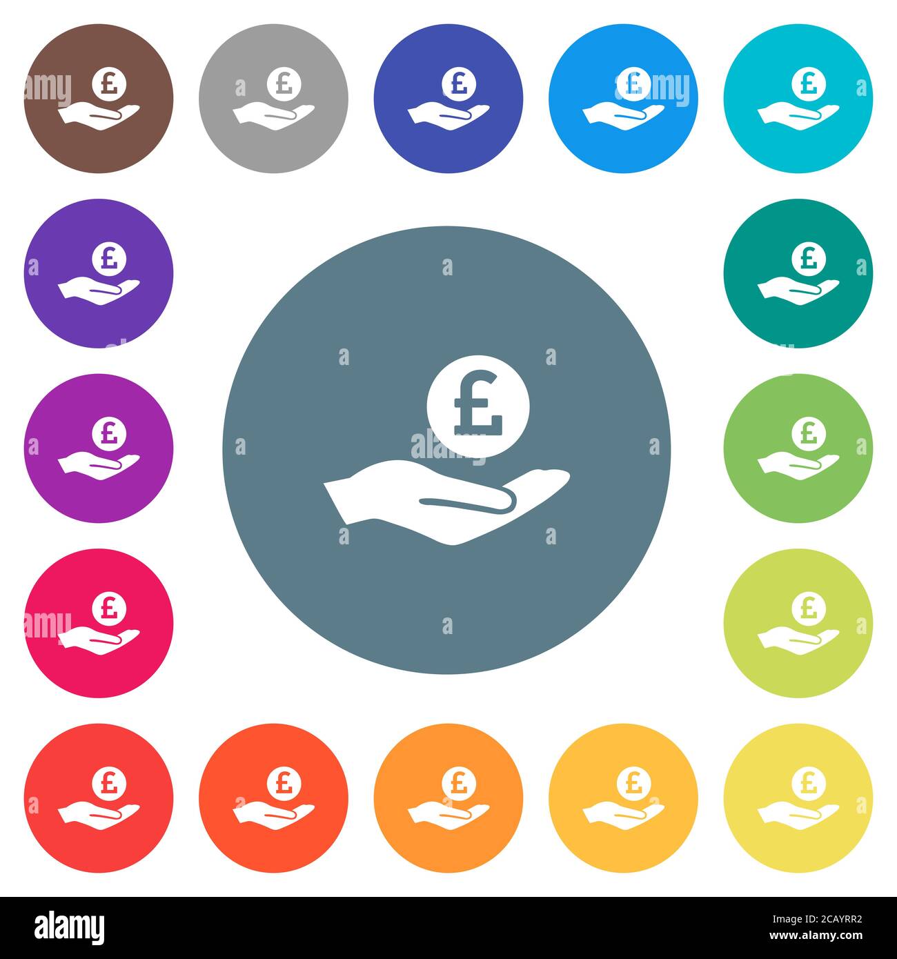 Pound earnings flat white icons on round color backgrounds. 17 ...