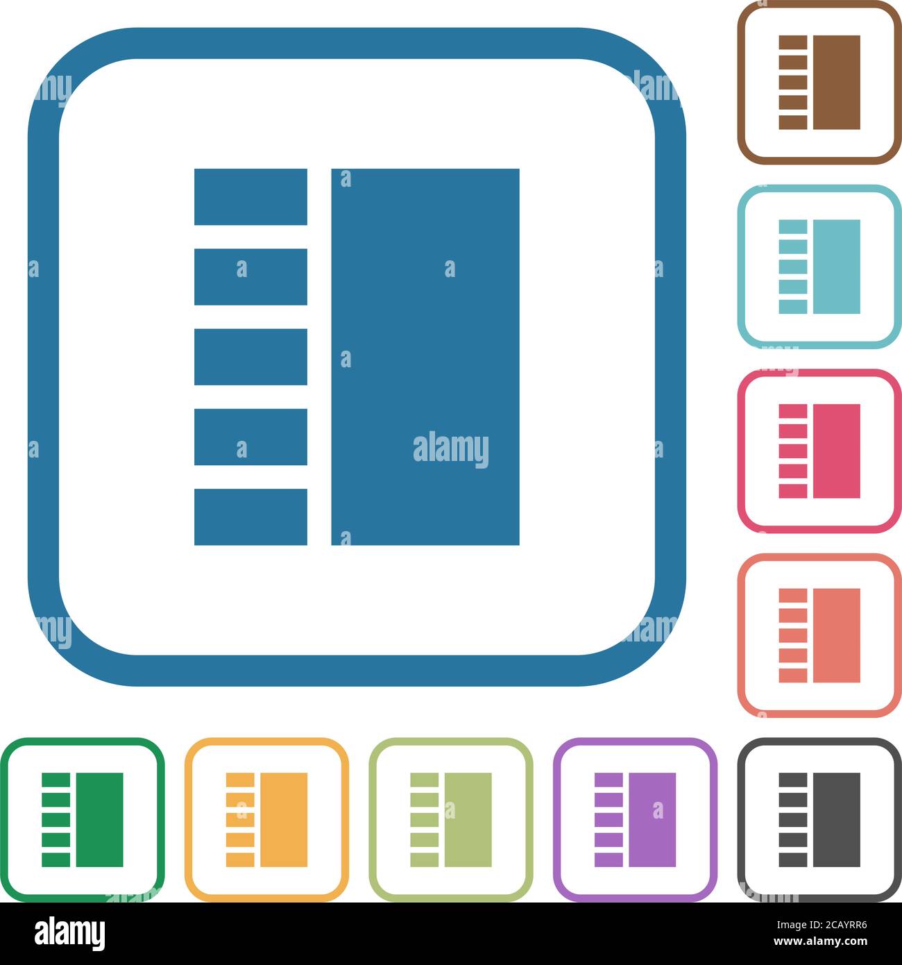 Vertical tabbed layout simple icons in color rounded square frames on white background Stock ...