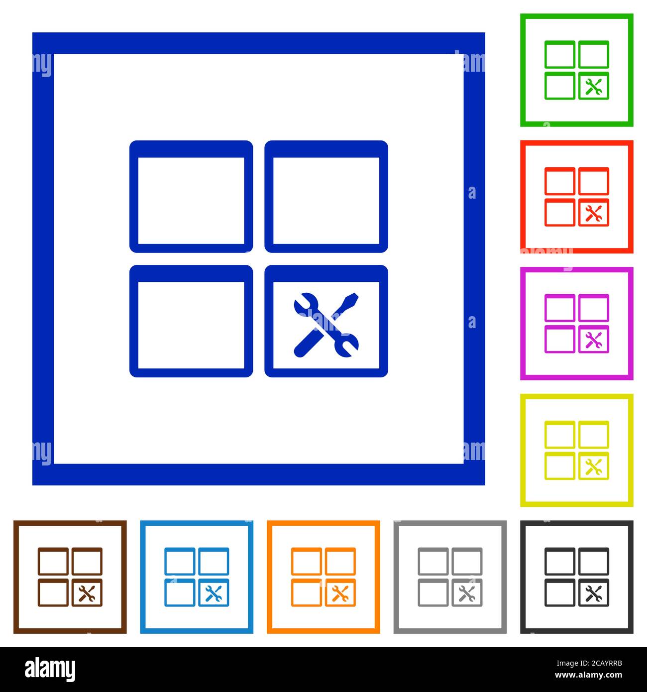 Dashboard tools flat color icons in square frames on white background ...
