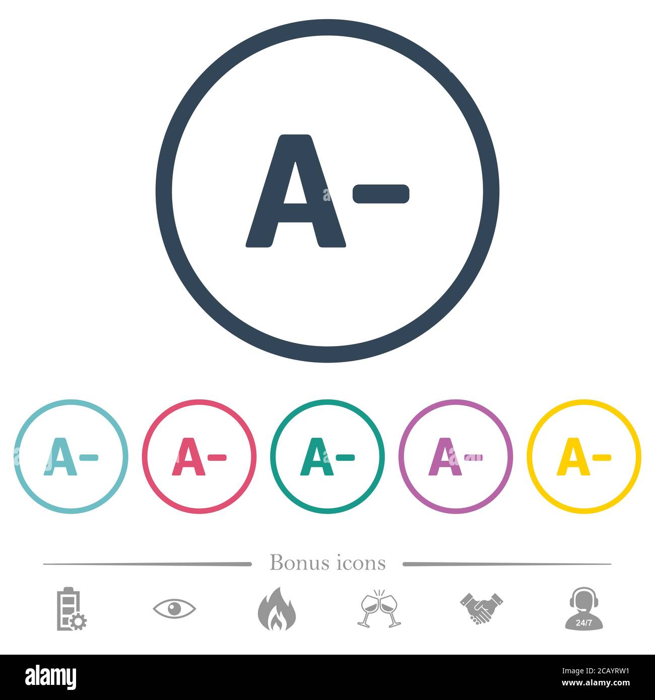 Decrease font size flat color icons in round outlines. 6 bonus icons ...