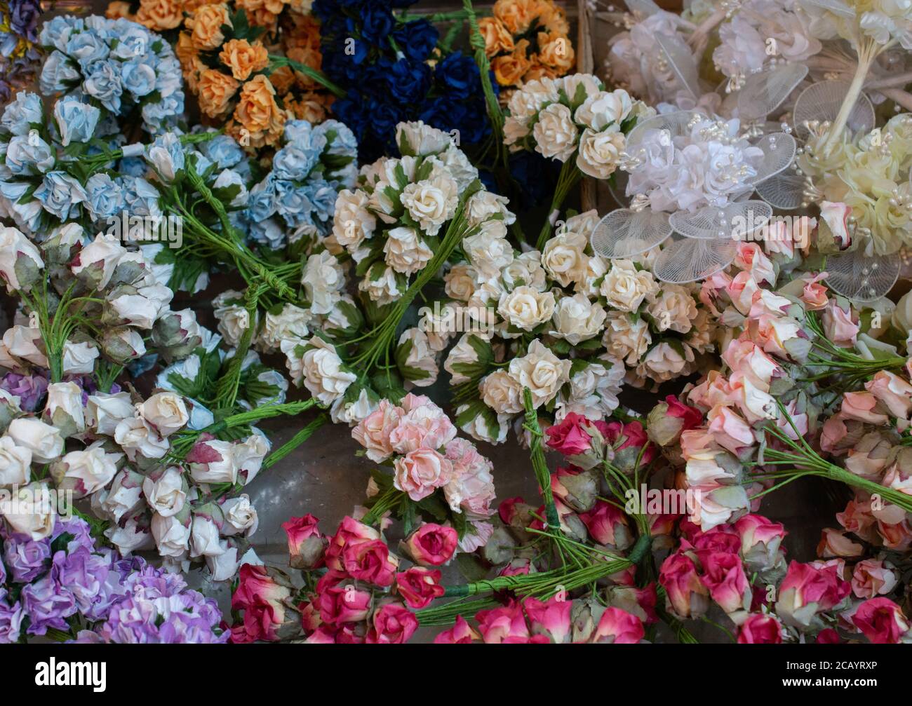 Floral art made of colorful artificial roses in view Stock Photo - Alamy