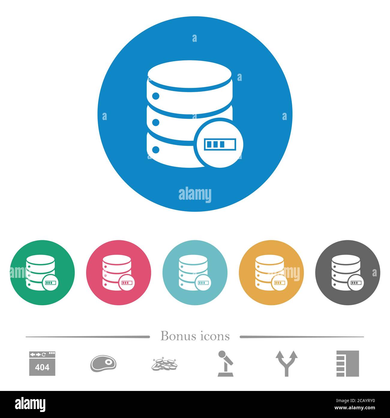 Database processing flat white icons on round color backgrounds. 6 ...