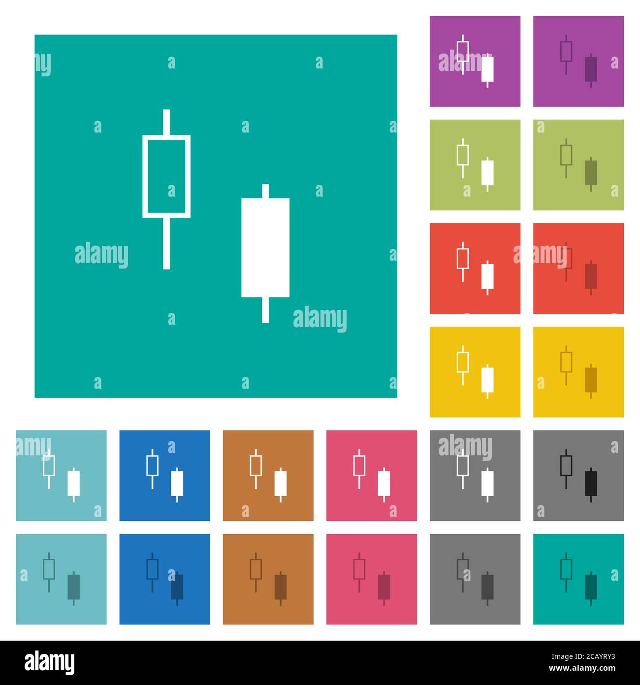 Two candlesticks multi colored flat icons on plain square backgrounds ...