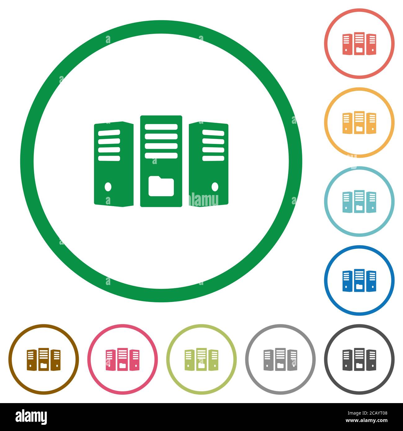 File server flat color icons in round outlines on white background ...