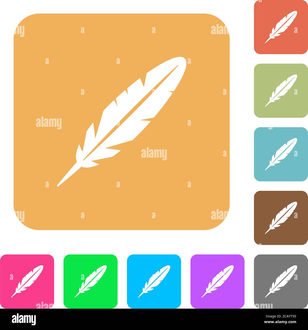 Single feather flat icons on rounded square vivid color backgrounds ...