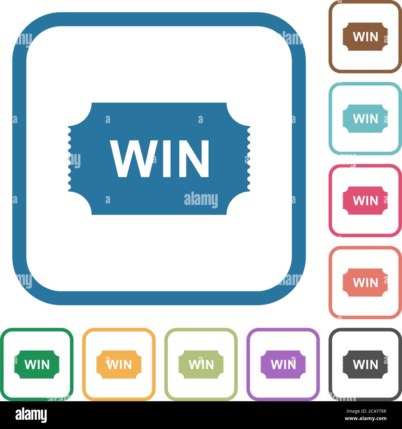 Winner ticket simple icons in color rounded square frames on white ...