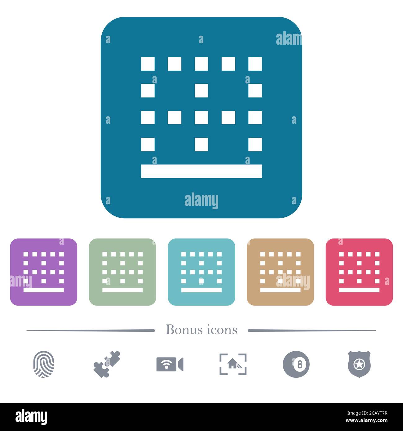 Bottom border white flat icons on color rounded square backgrounds. 6 ...