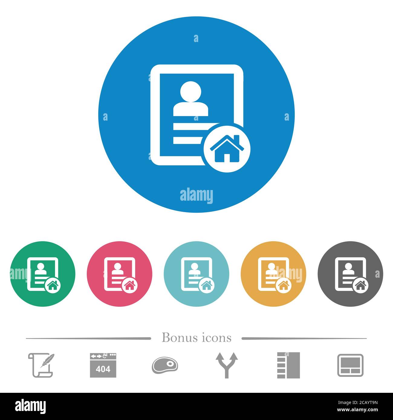 Contact address flat white icons on round color backgrounds. 6 bonus ...