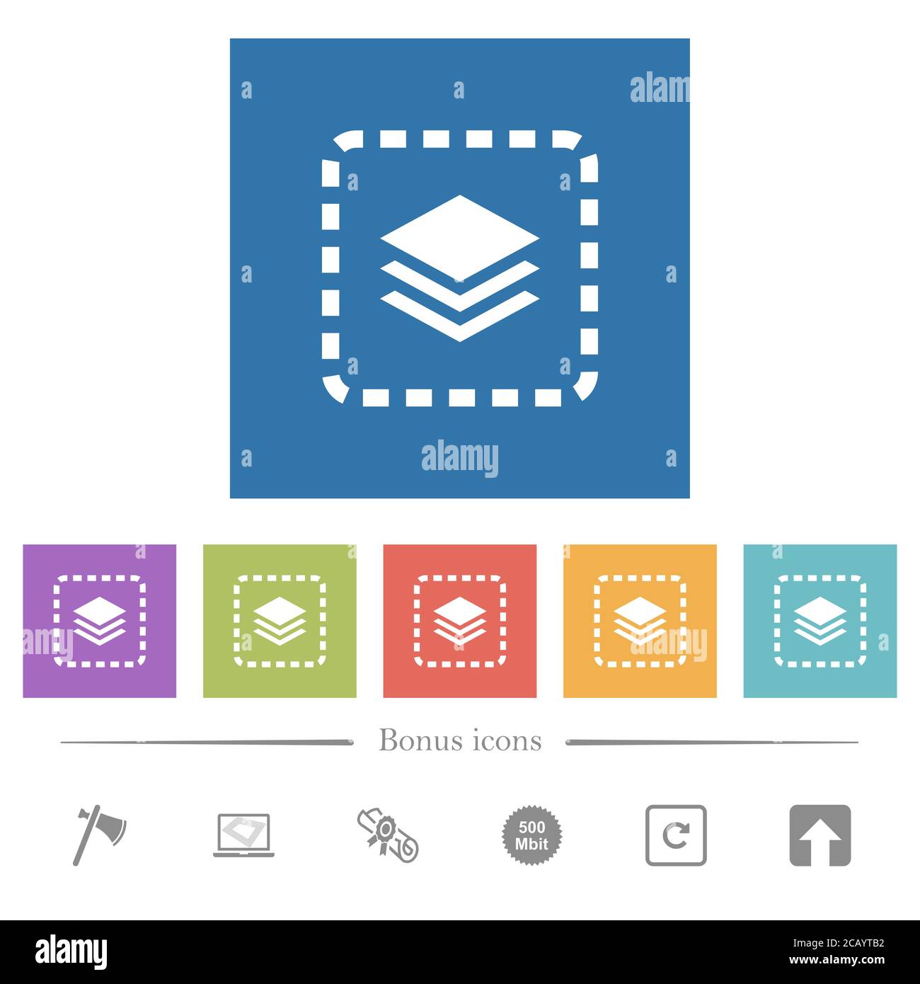 Place layer flat white icons in square backgrounds. 6 bonus icons ...