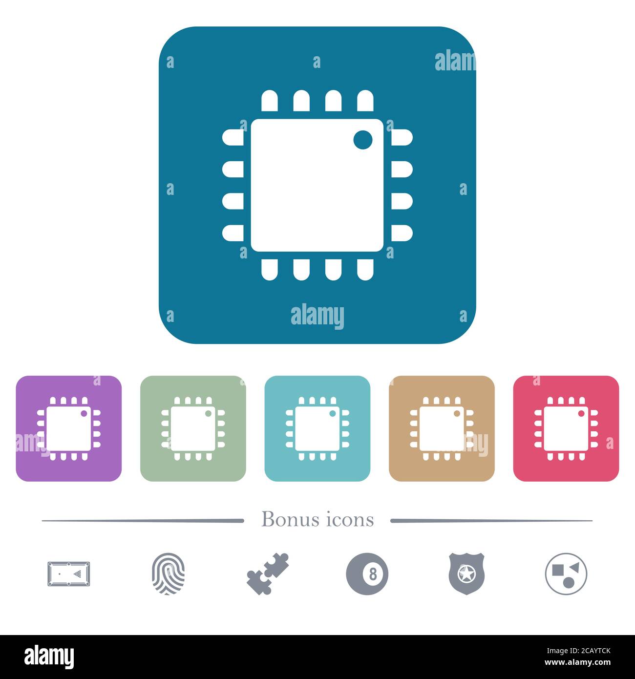Computer processor white flat icons on color rounded square backgrounds ...
