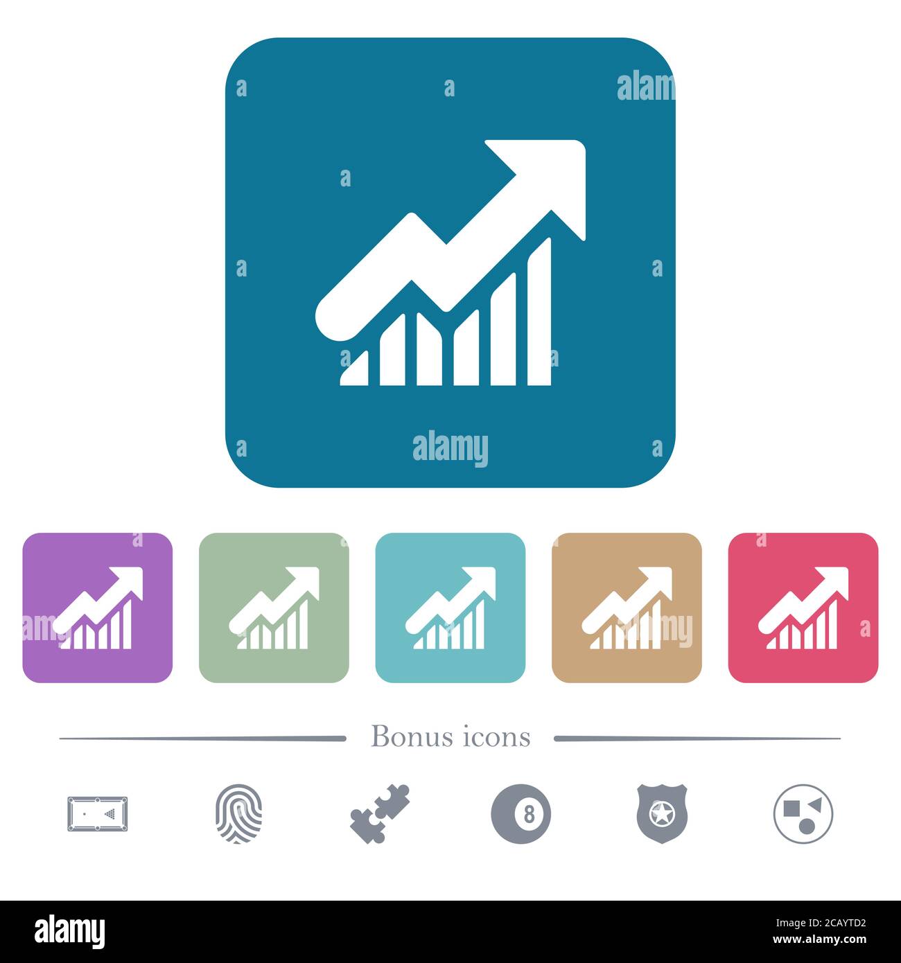 Rising graph white flat icons on color rounded square backgrounds. 6 ...