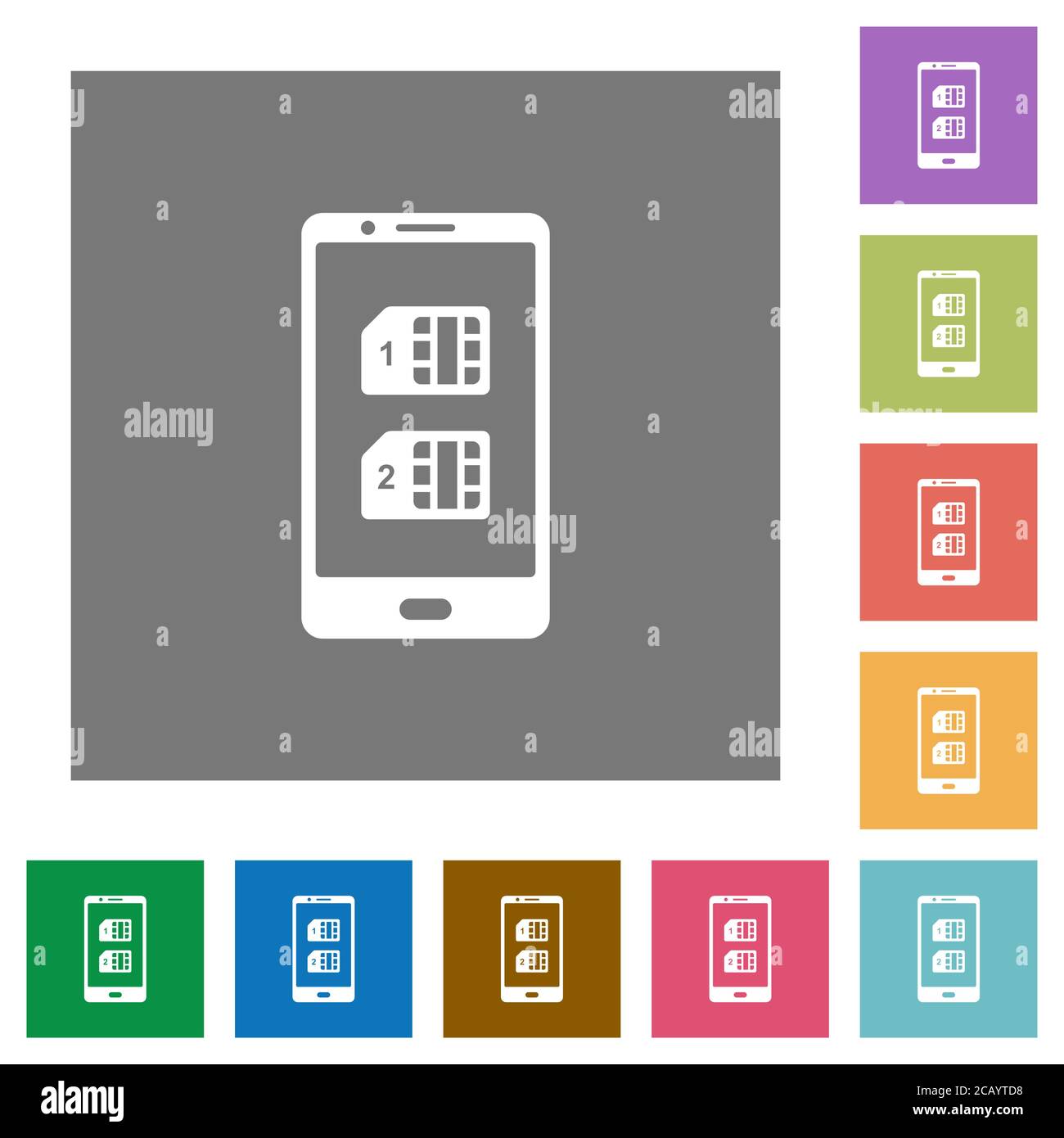 Dual SIM mobile flat icons on simple color square backgrounds Stock Vector Image & Art - Alamy