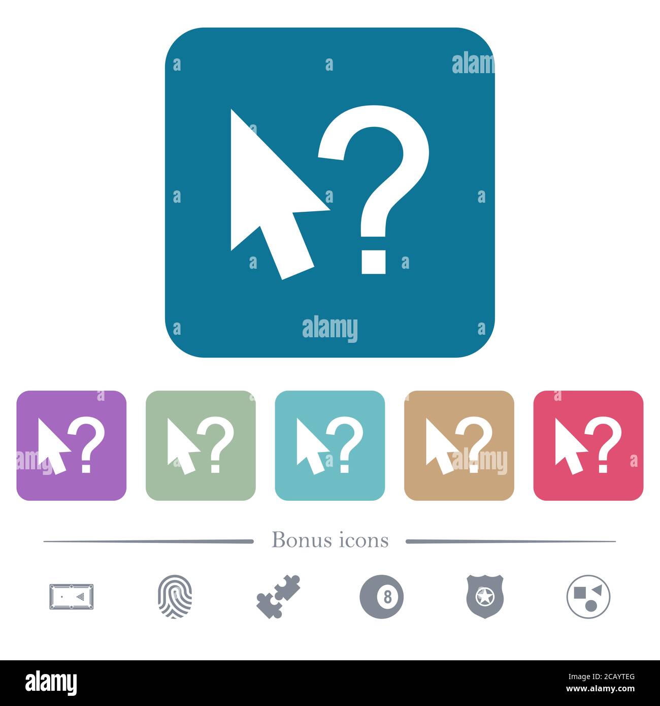 Help cursor white flat icons on color rounded square backgrounds. 6 ...