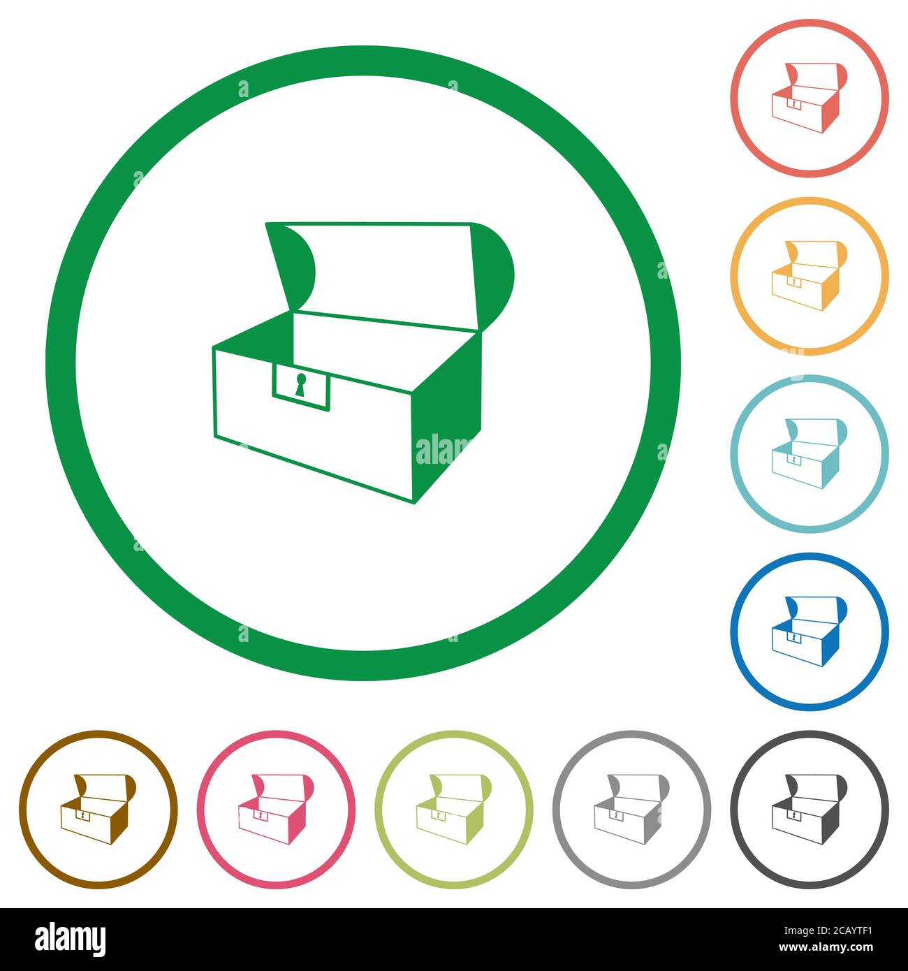 Empty open coffer flat color icons in round outlines on white ...