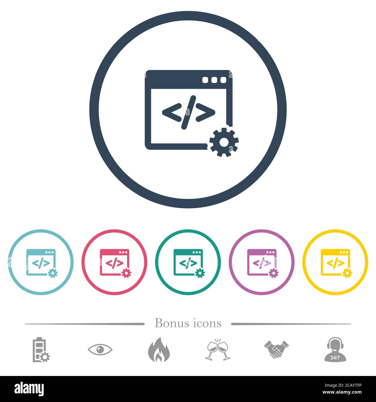 Web development flat color icons in round outlines. 6 bonus icons ...