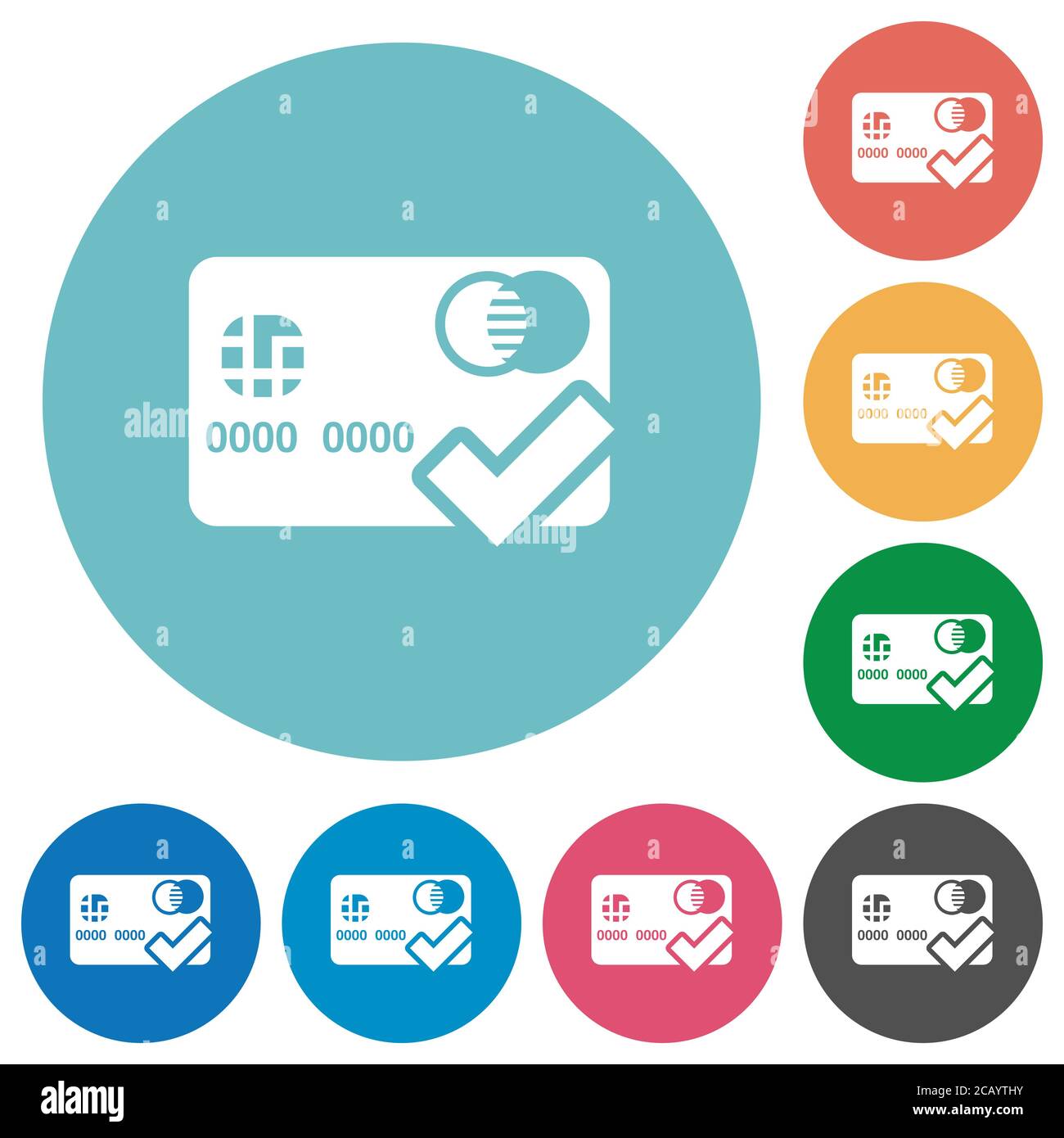 Accept credit card flat white icons on round color backgrounds Stock ...