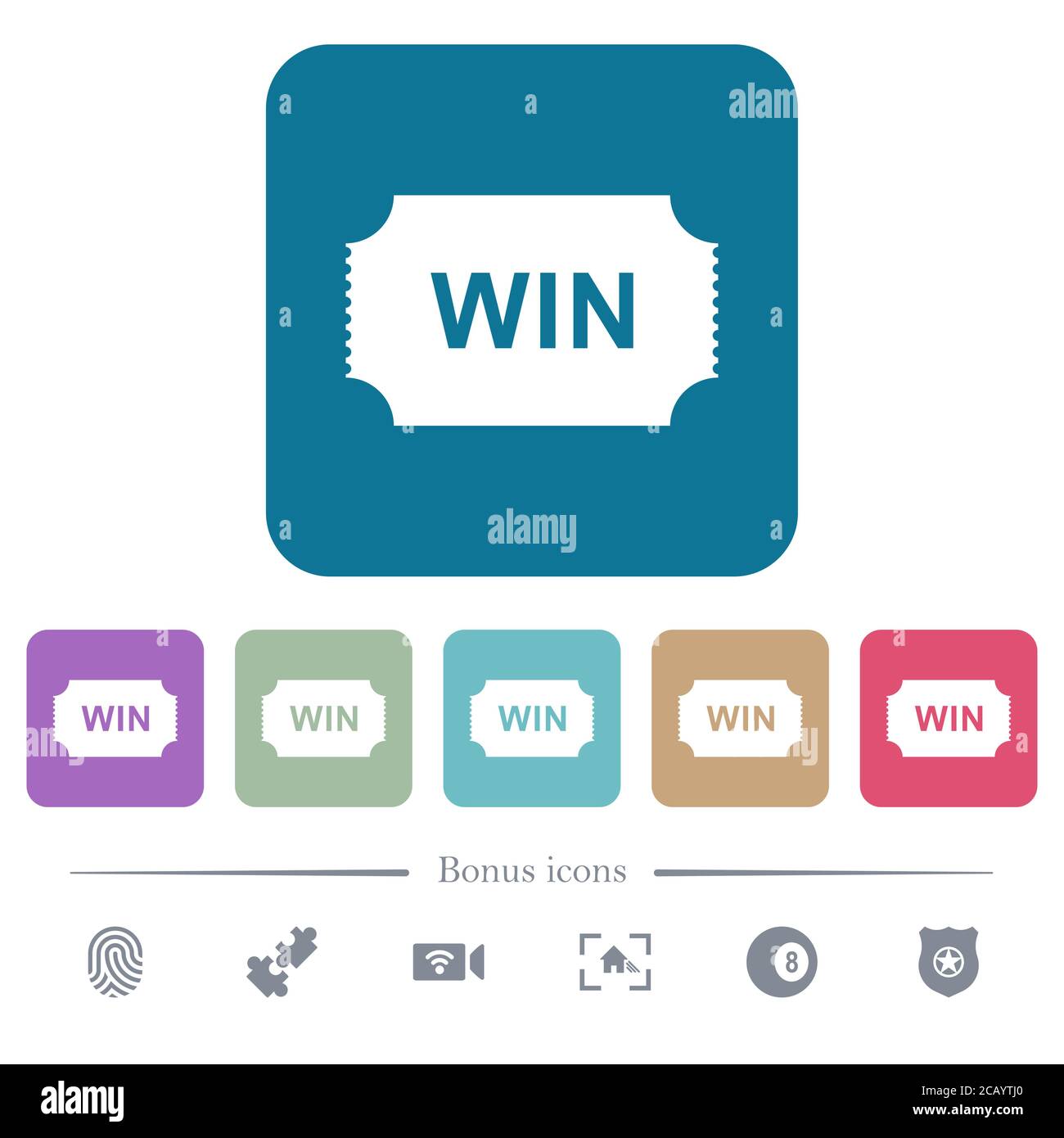 Winner ticket white flat icons on color rounded square backgrounds. 6 ...