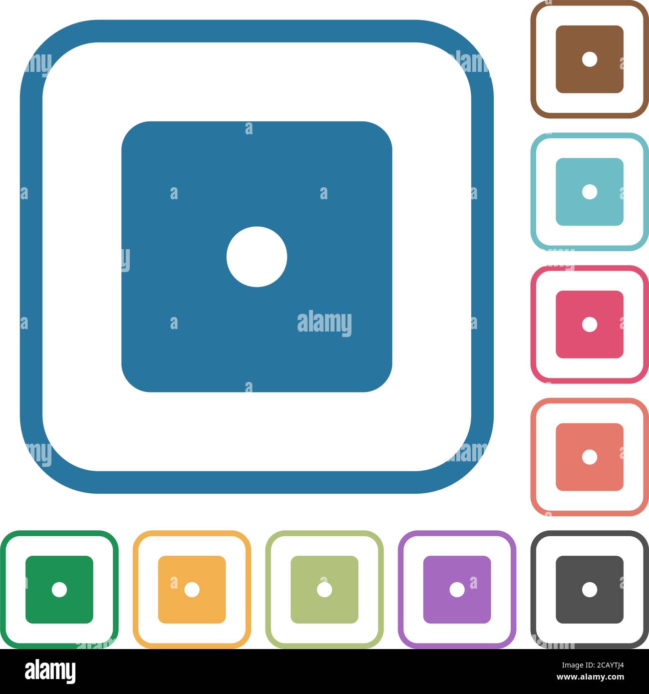 Dice one simple icons in color rounded square frames on white ...