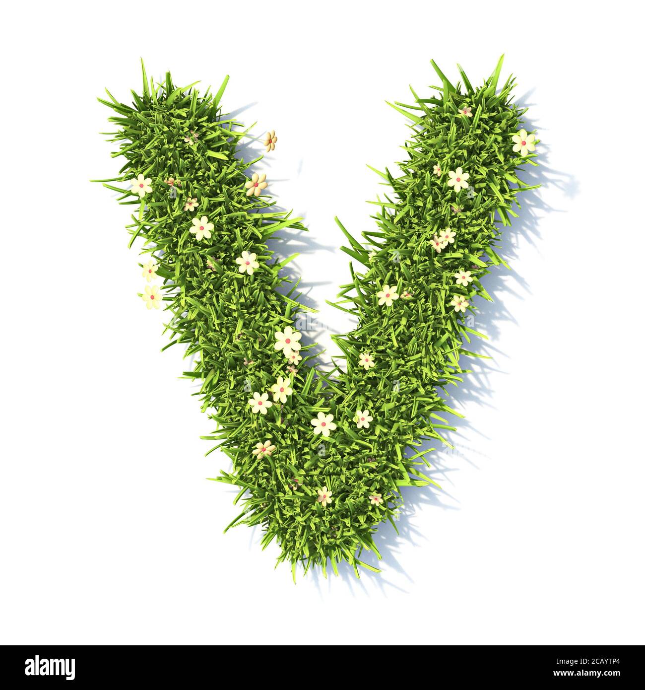 Grass font Letter V 3D rendering illustration isolated on white ...