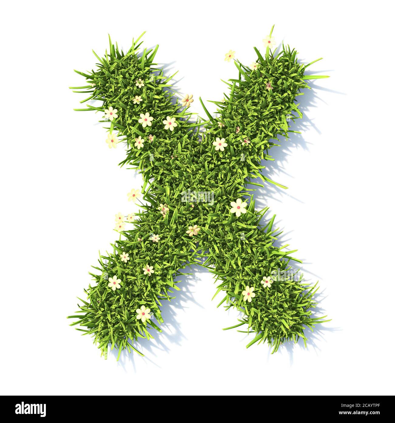 Grass font Letter X 3D rendering illustration isolated on white ...