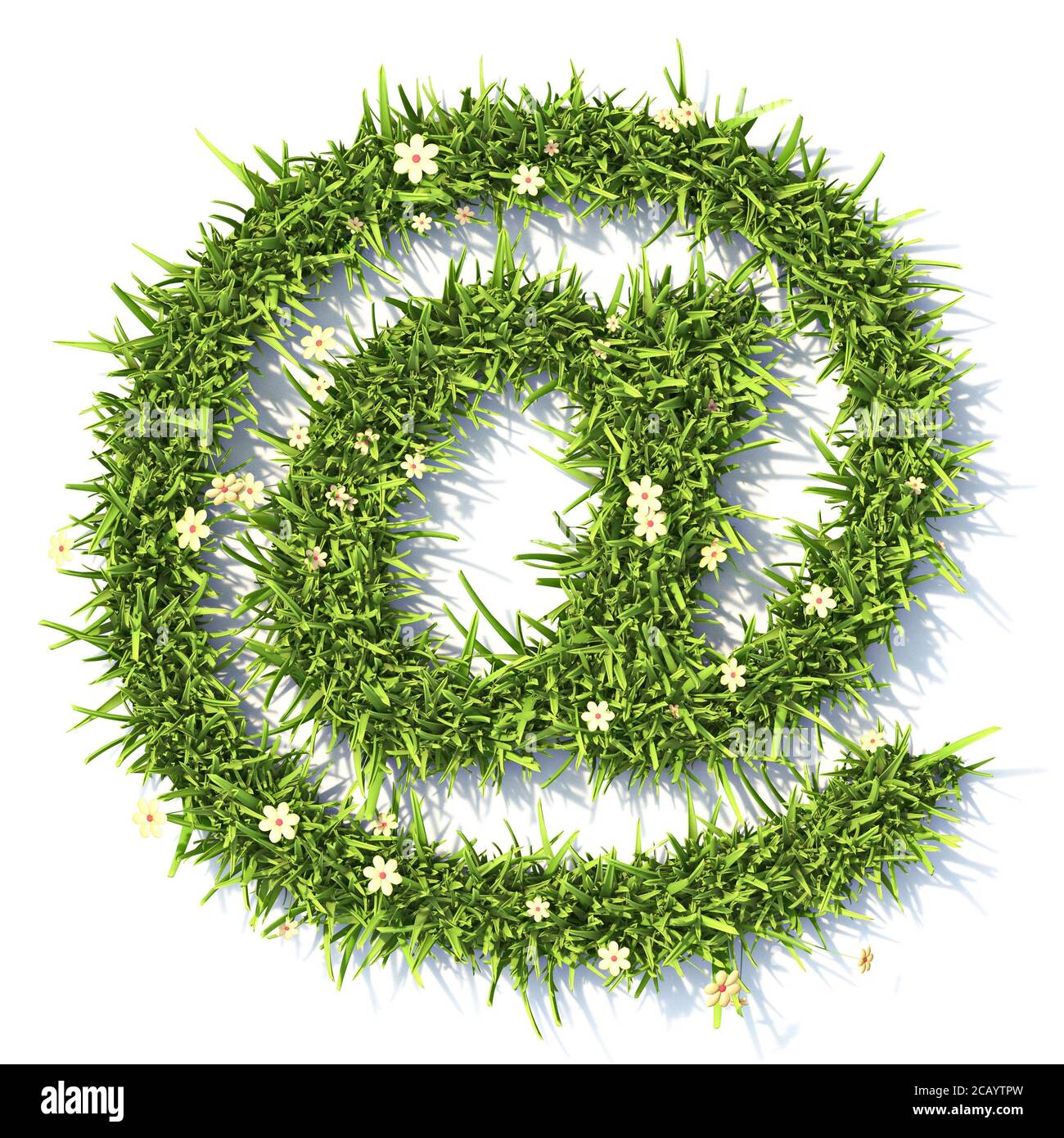 Grass font At sign 3D rendering illustration isolated on white ...