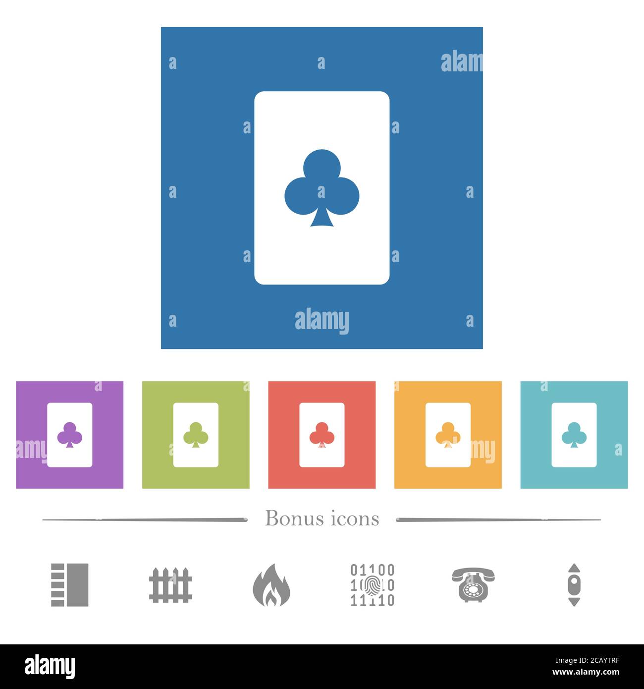 Club card symbol flat white icons in square backgrounds. 6 bonus icons ...