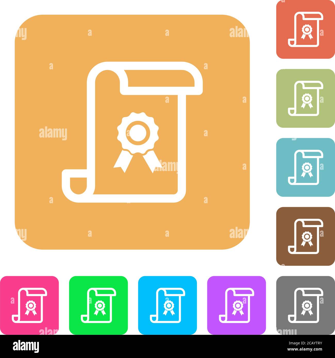 Scroll with certificate flat icons on rounded square vivid color backgrounds Stock Vector Image ...