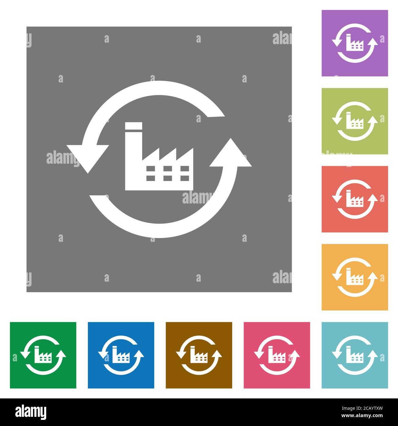 Reset to factory defaults flat icons on simple color square backgrounds ...