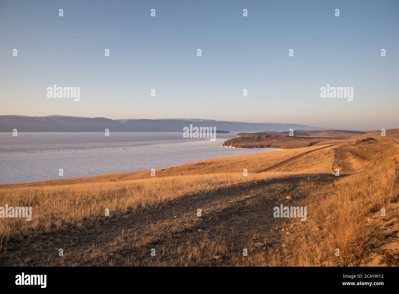 Frozen waters of Lake Baikal seen from Olkhon Island, Russia Stock Photo - Alamy