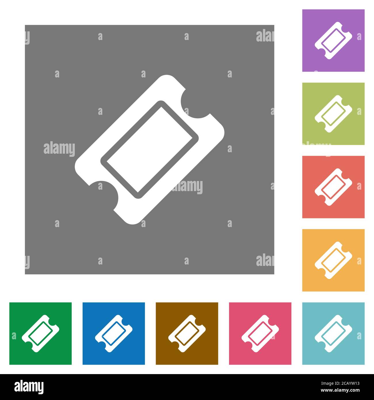 Single ticket flat icons on simple color square backgrounds Stock ...