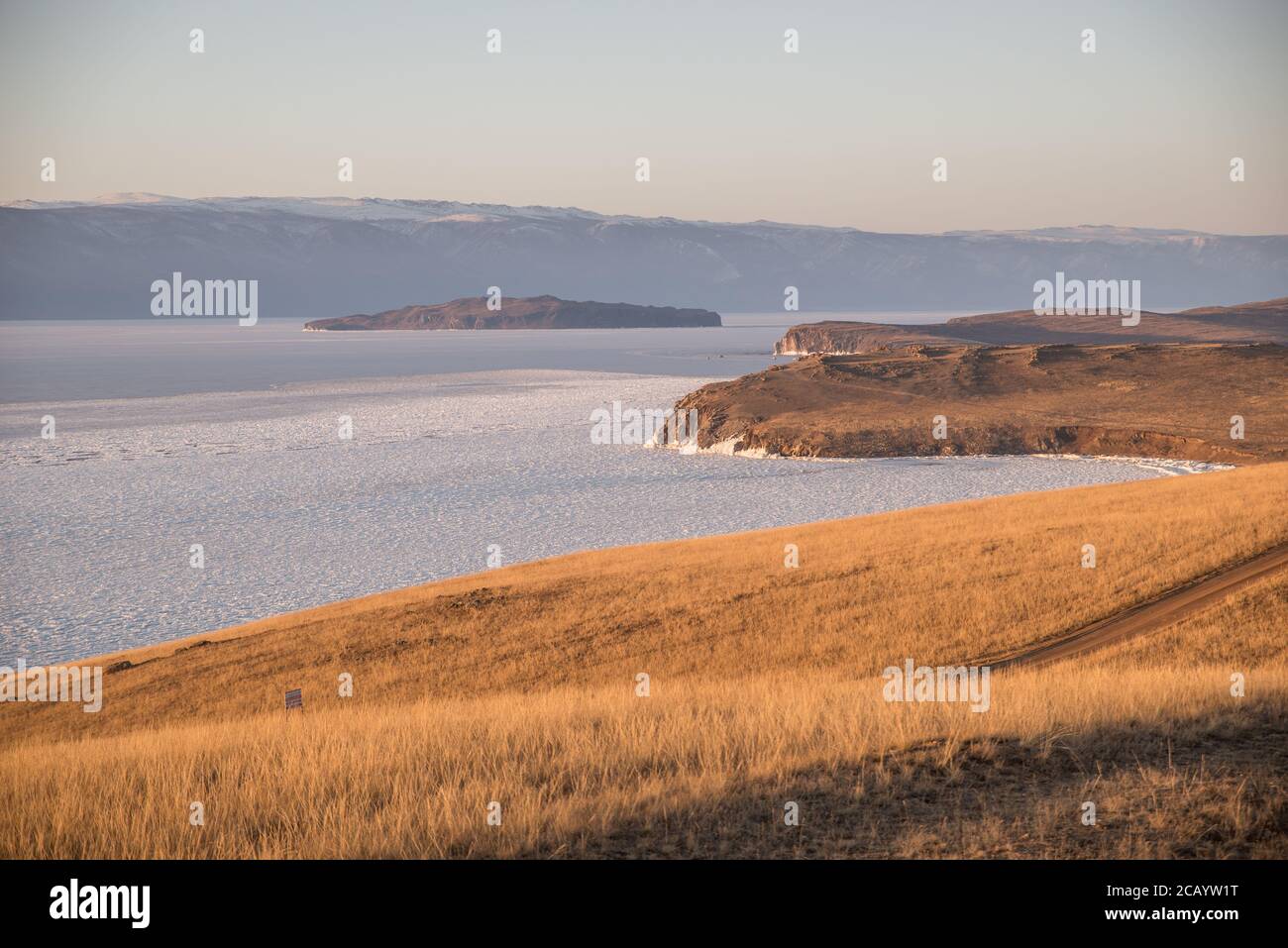 Frozen waters of Lake Baikal seen from Olkhon Island, Russia Stock Photo - Alamy