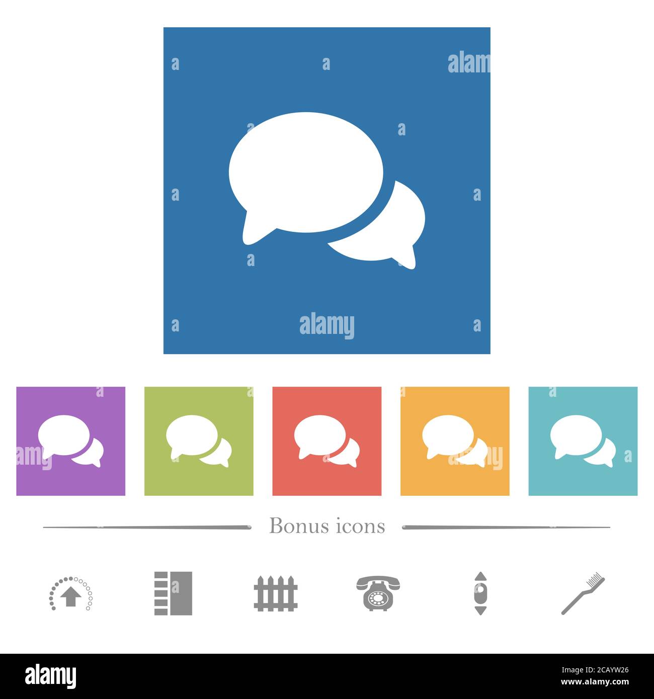 Discussion flat white icons in square backgrounds. 6 bonus icons ...