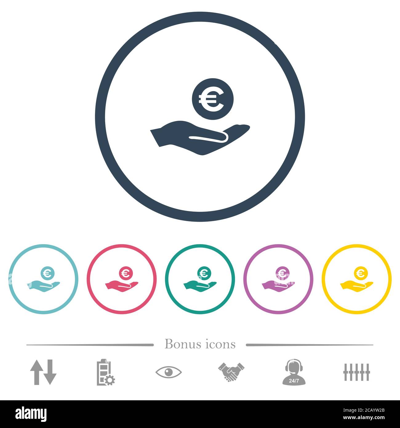 Euro earnings flat color icons in round outlines. 6 bonus icons ...