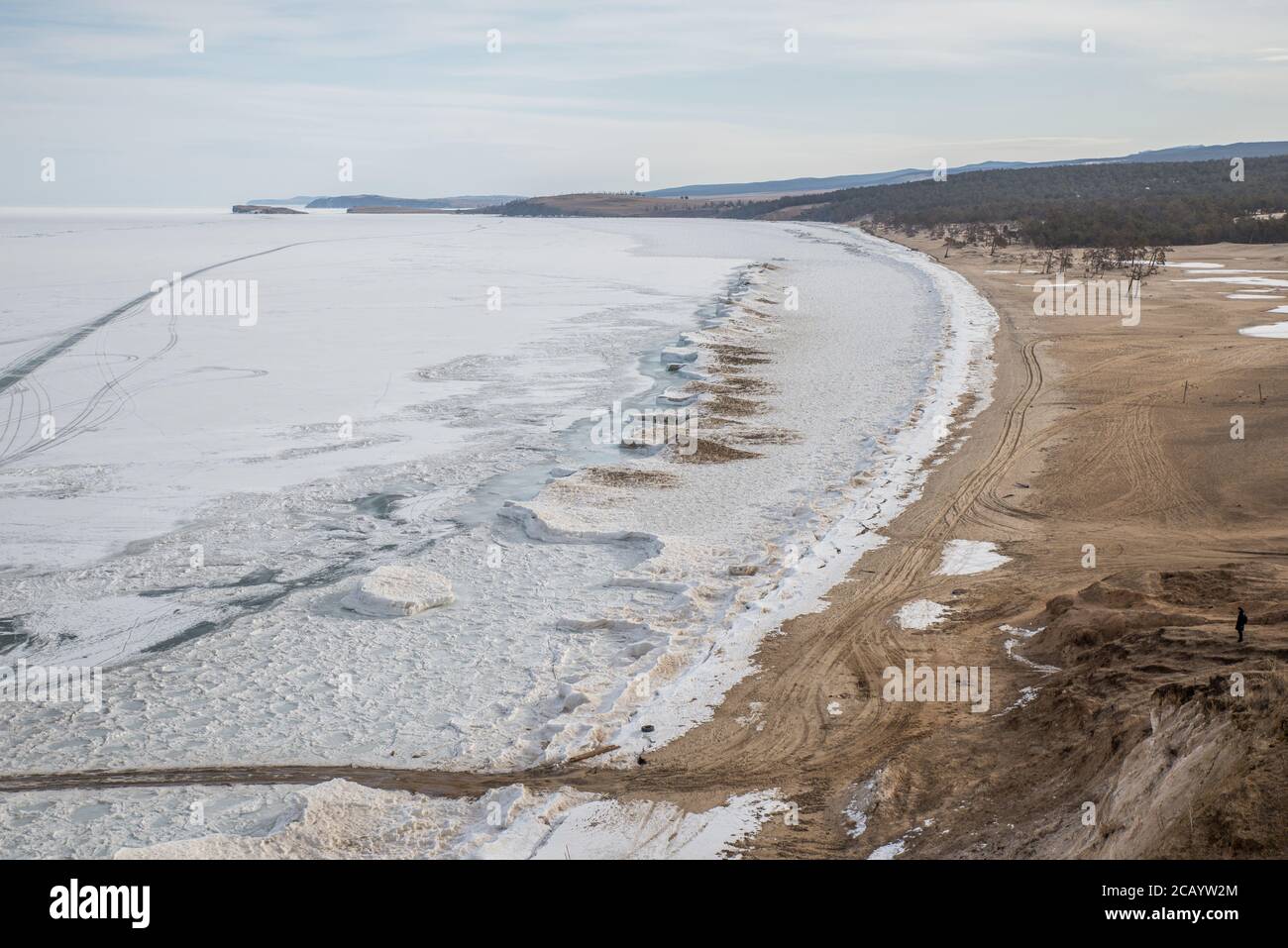 Frozen waters of Lake Baikal seen from Olkhon Island, Russia Stock Photo - Alamy