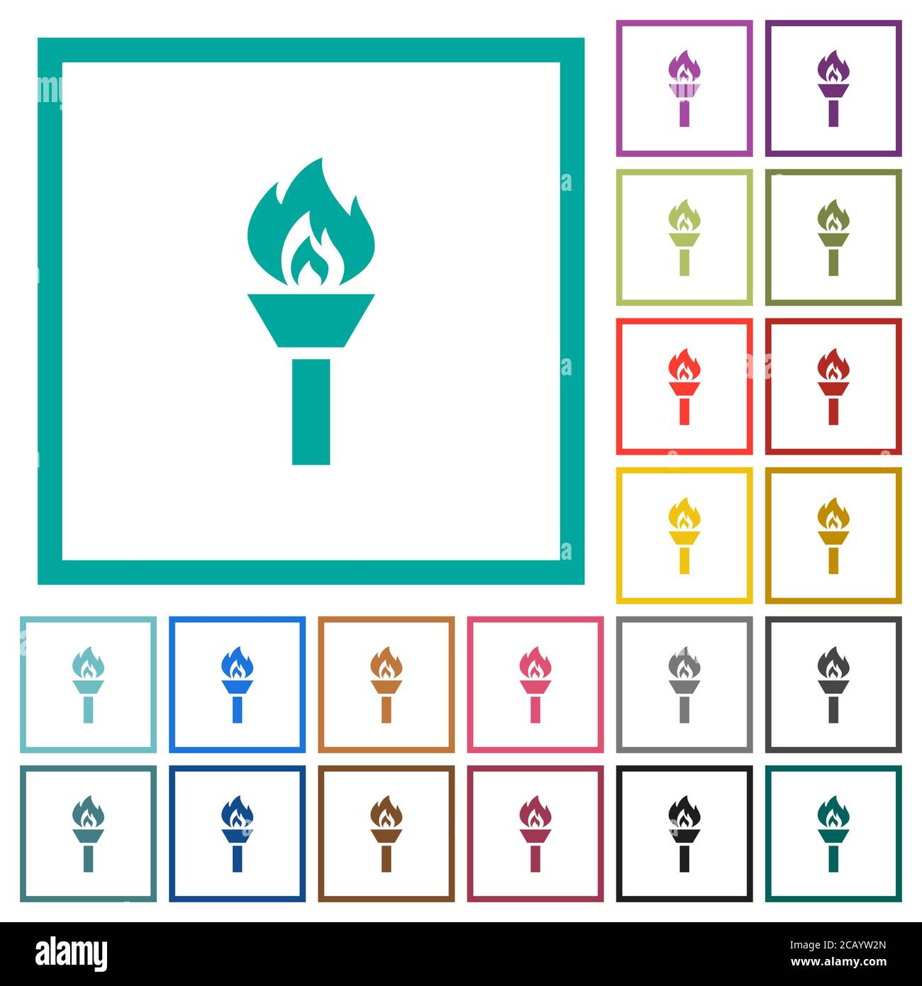 Torch flat color icons with quadrant frames on white background Stock ...